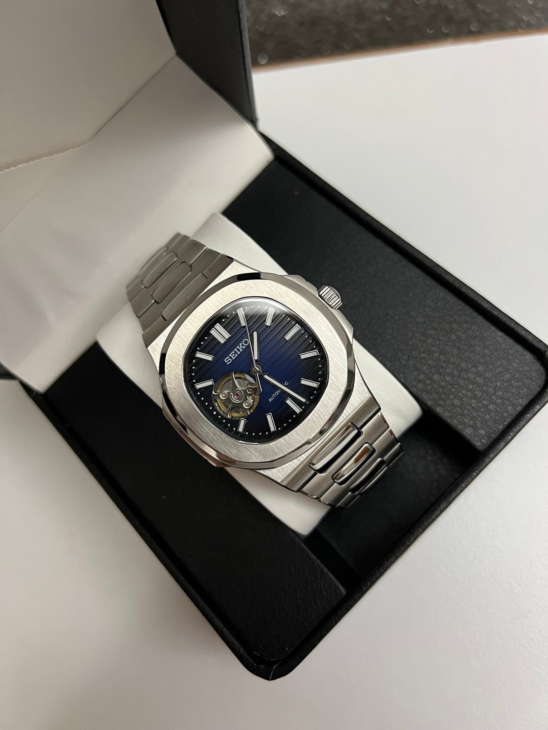 Seiko Mod Nautilus Open Heart Blue – Seikomod